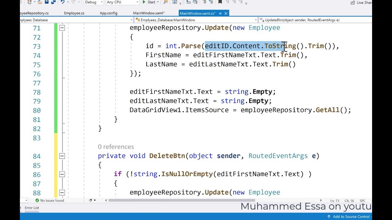 119 C# C Sharp Database SQL SERVER delete data DataGrid - YouTube