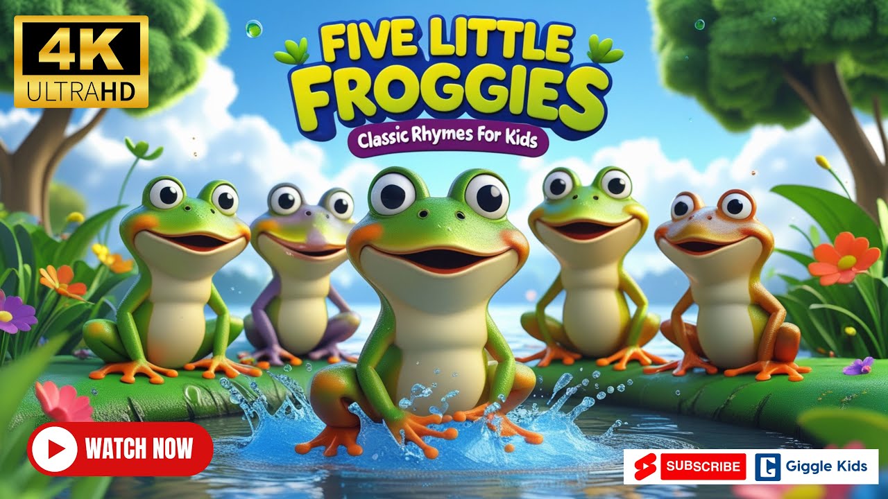 Five Little Froggies | Classic Nursery Rhyme for Kids | 3D Cartoon Frog ...