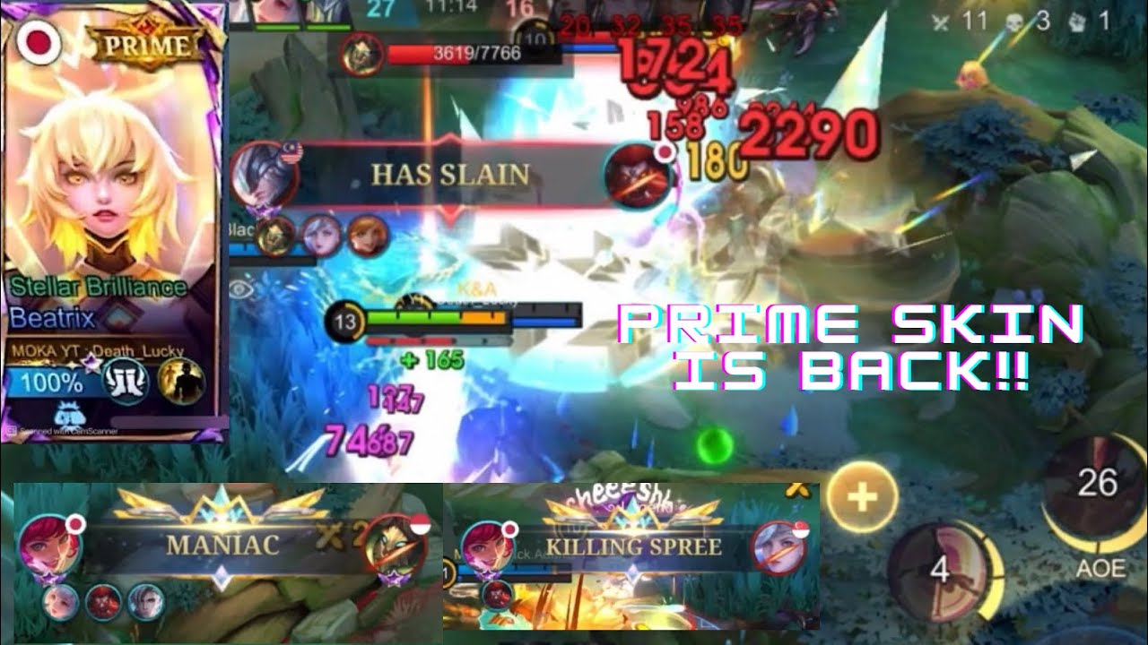 Beatrix Prime Skin Luck! Mythic Maniac Gameplay & Insane Tricks | MLBB ...