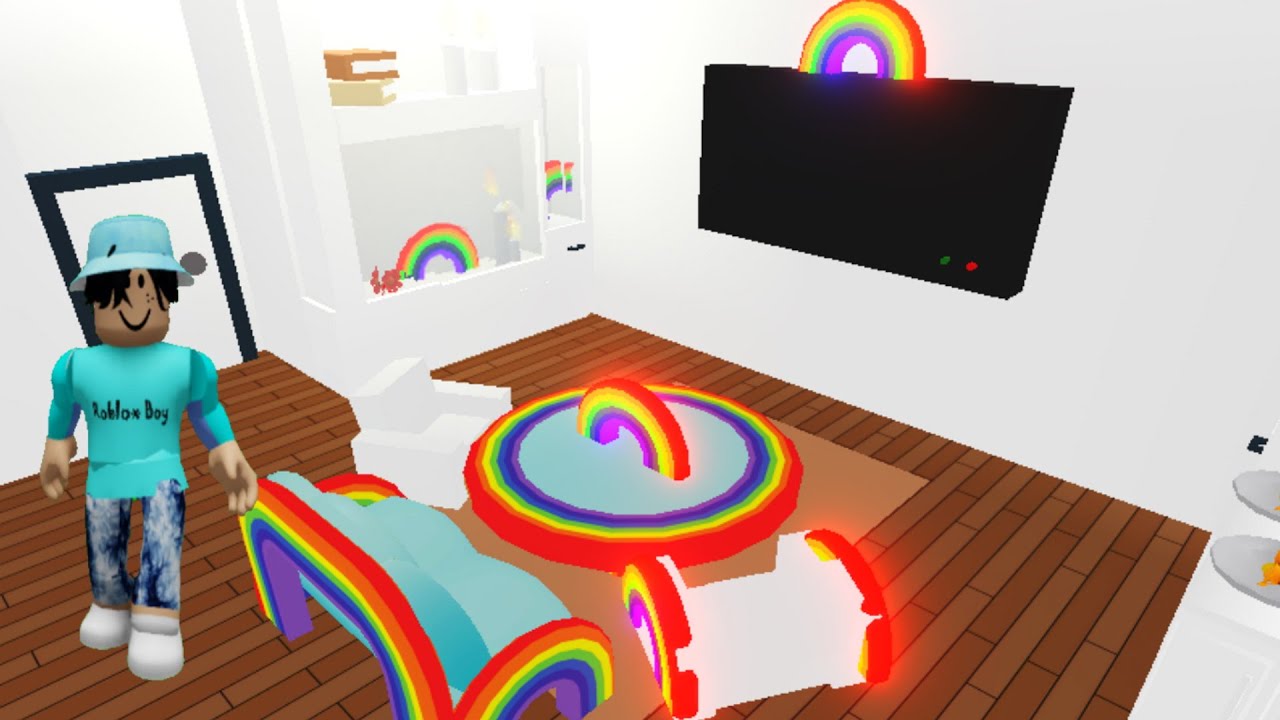 Tiny House Speed build in Adopt Me with new rainbow furniture. - YouTube
