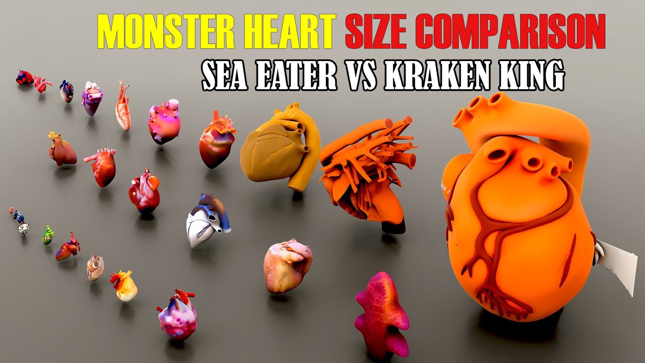 Monster Heart Size Comparison 💓🐉⚡ | SEA EATER VS KRAKEN KING - YouTube