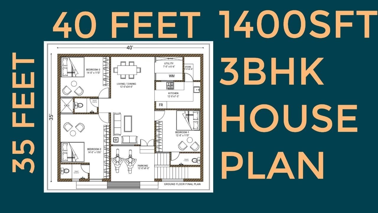 40x35 House Plan | 40 x 35 House Plan | 40*35 House Plan | 3 Bhk House ...
