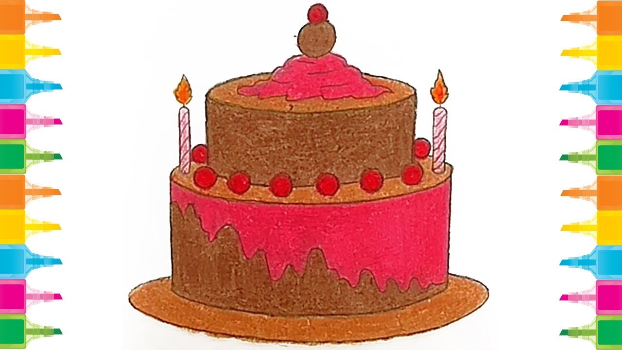 How to Draw Birthday Cake for Kids step by step very easy - YouTube