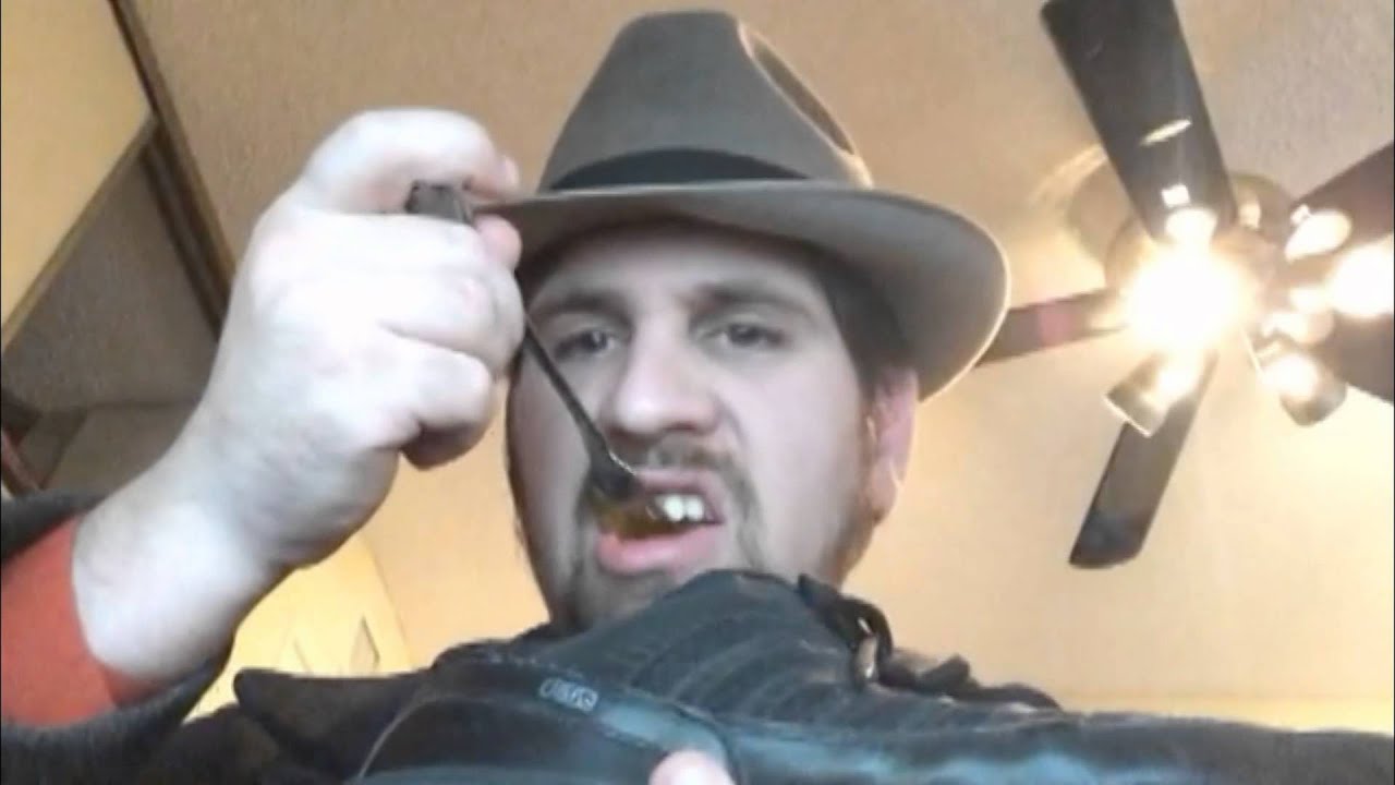 Slick Eats His Shoe after losing a bet on Smashboards - YouTube