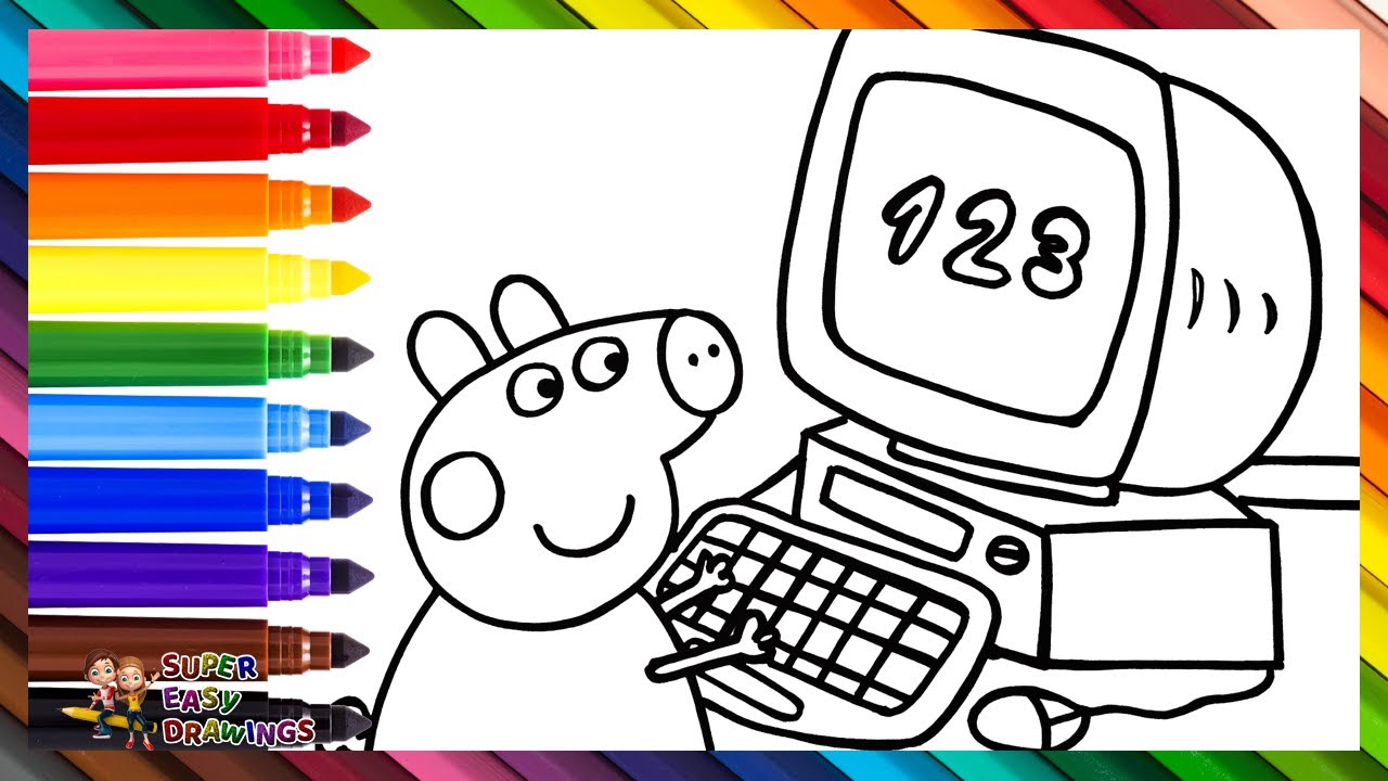 Draw and Color Peppa Pig in Front of the Computer 🐷🖥️⌨️🌈 Drawings for ...