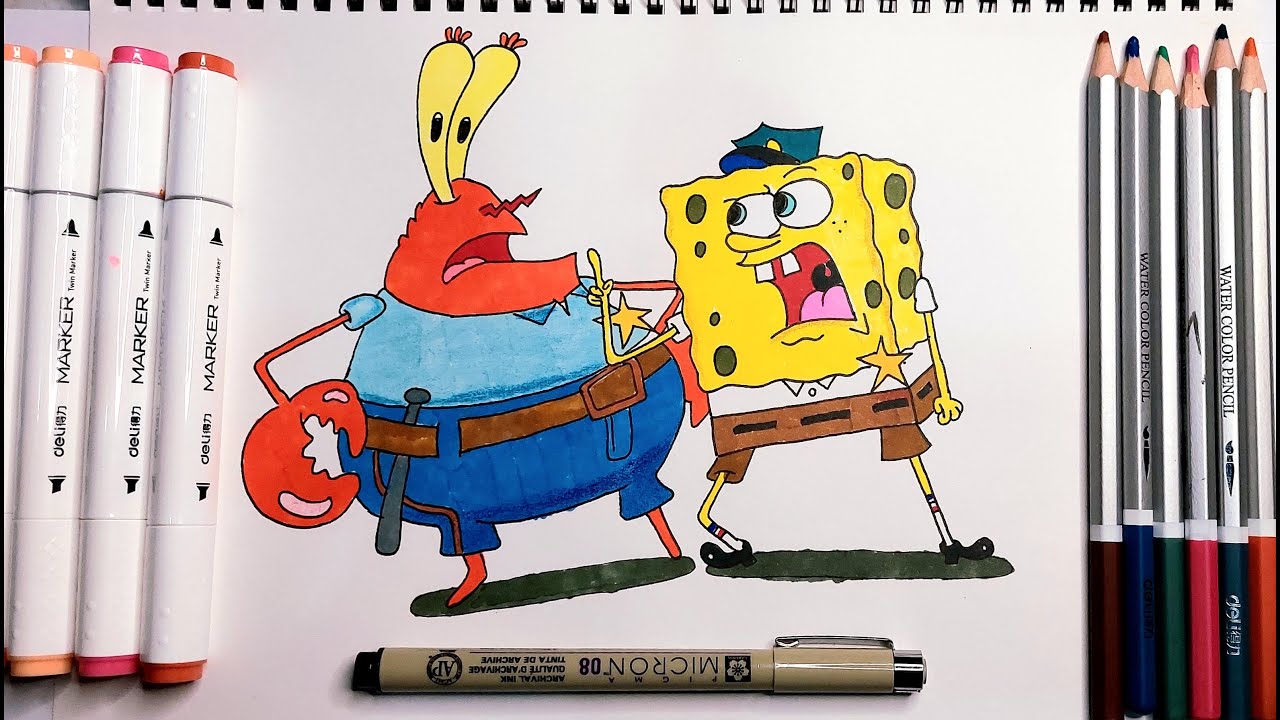 Menggambar spongebob dan Tuan Krab Menjadi Polisi | Spongebob ...