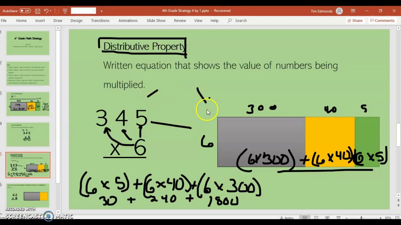Multiplication: Area model, algorithm, distributive property - YouTube