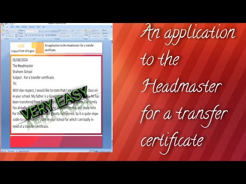 An application to the Headmaster for a transfer certificate ।For class ...