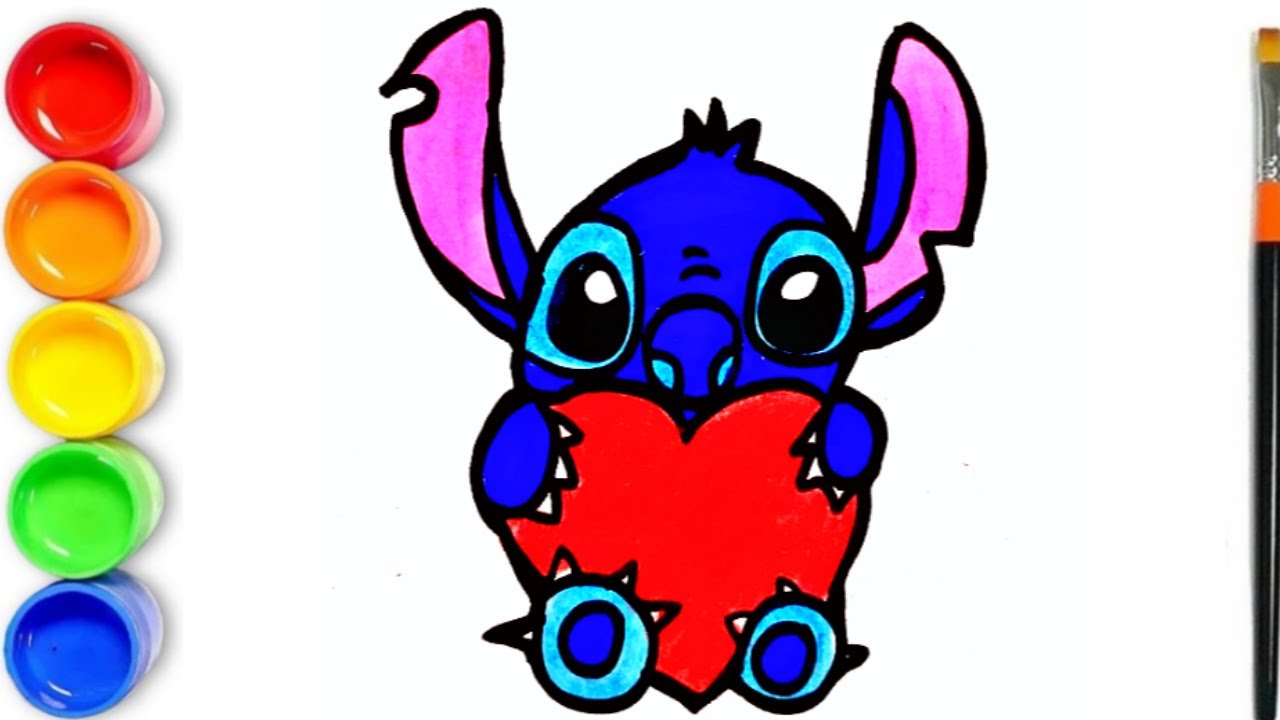 🔵🔴How To Draw Stitch Hugging A Heart | Drawing and Coloring Stitch ...