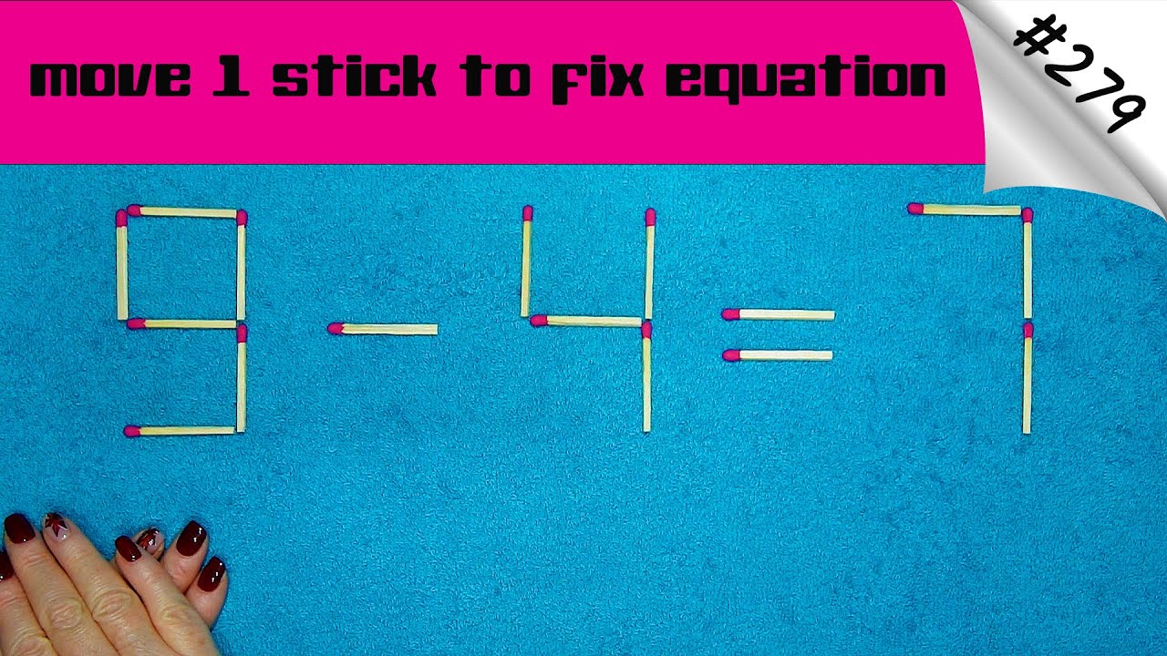 Matchstick puzzle #279 | Match puzzle 9-4=7 with hint and solution ...