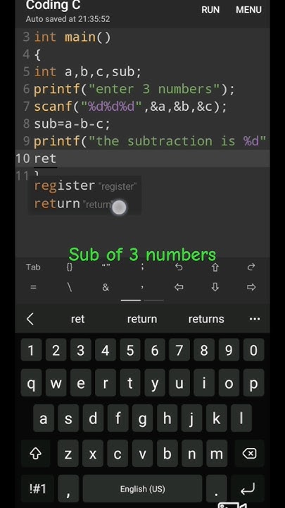 subtraction of three numbers c program #viral #video #viralvideo #shorts #programming #c #code # ...