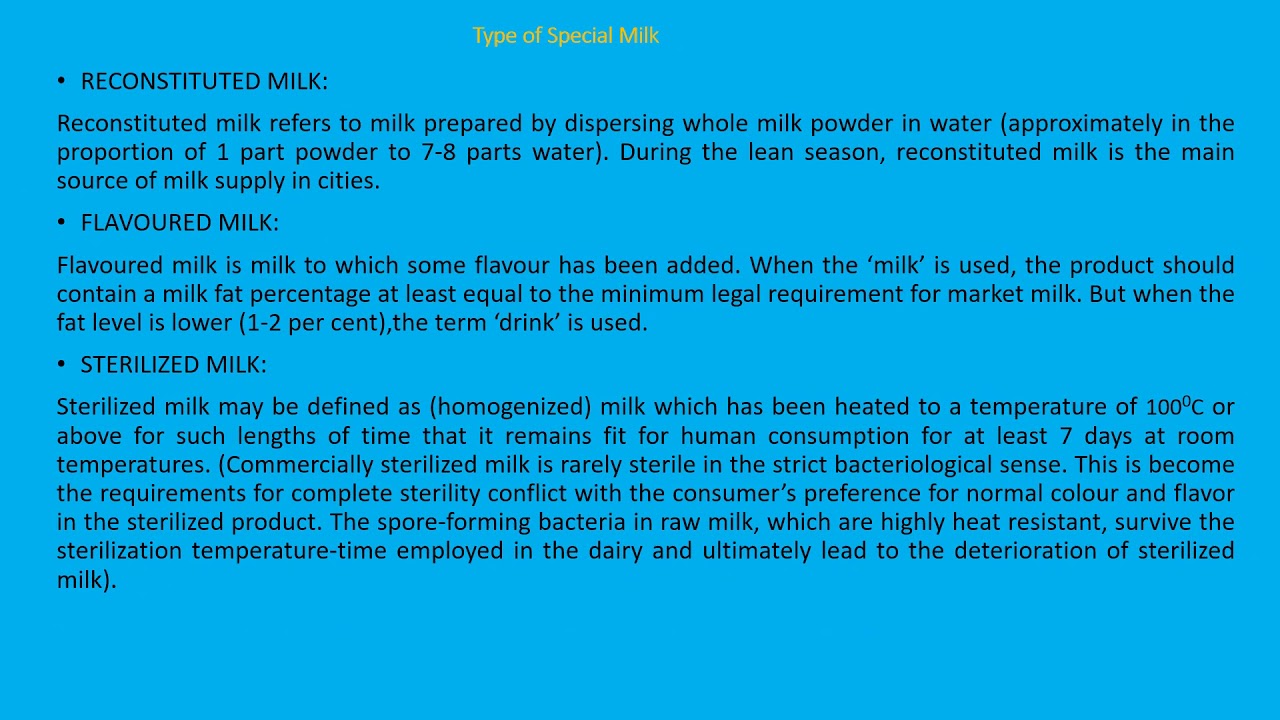 Dairy Technology, Unit 3 SPECIAL MILK(Food Processing Technology, Sem 5 ...