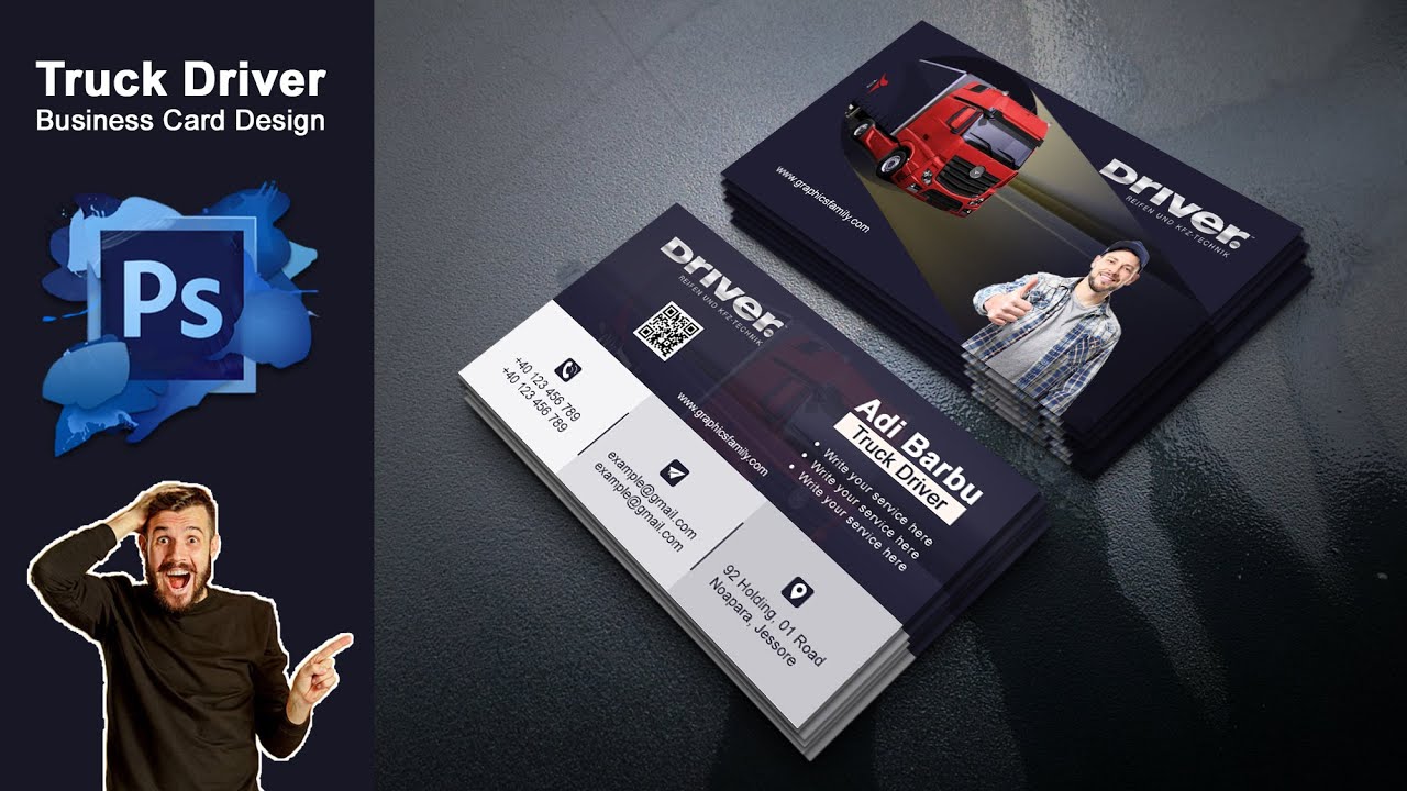 Truck Driver Business Card Design | 🧑‍🎓 ADOBE PHOTOSHOP TUTORIAL - YouTube