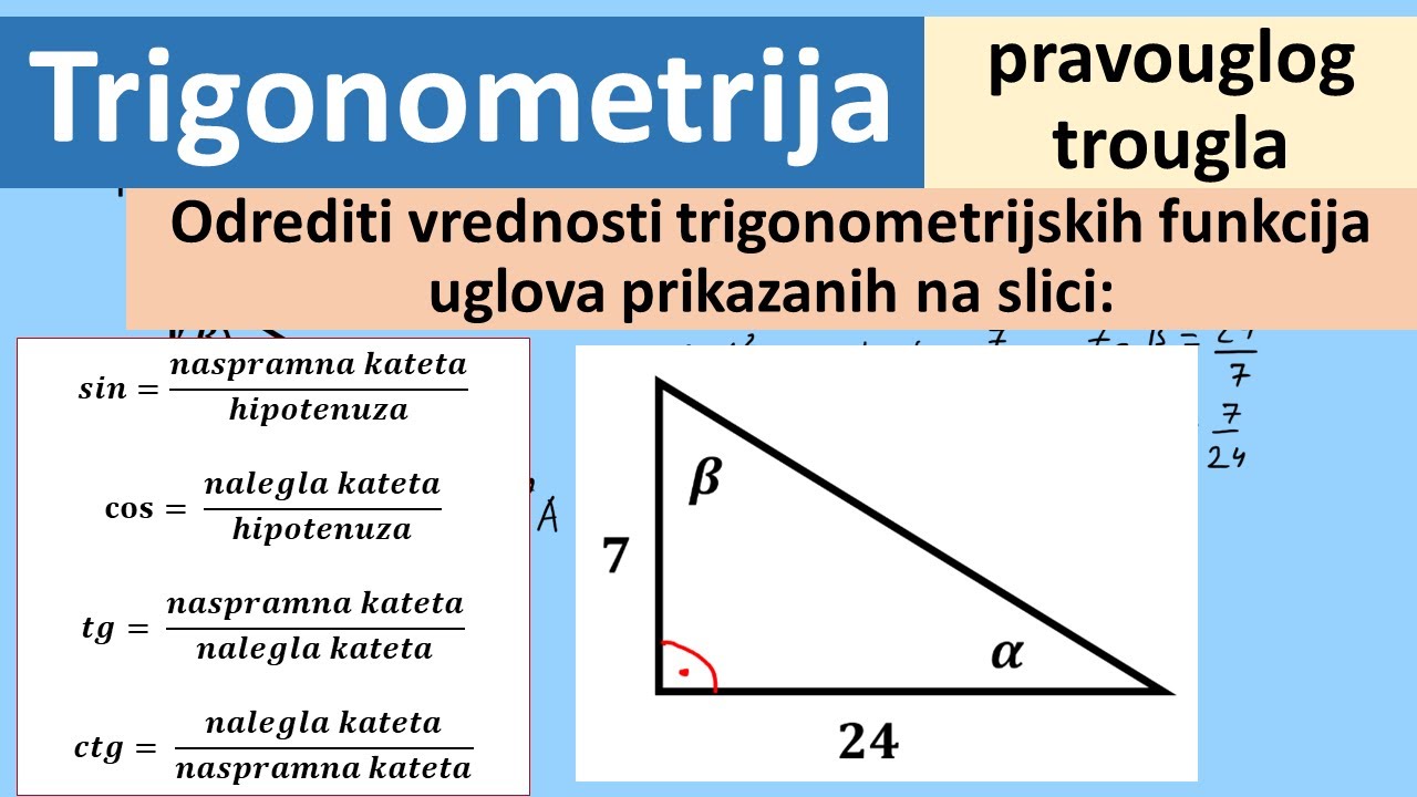Trigonometrija. Odrediti vrednosti trigonometrijskih funkcija uglova ...