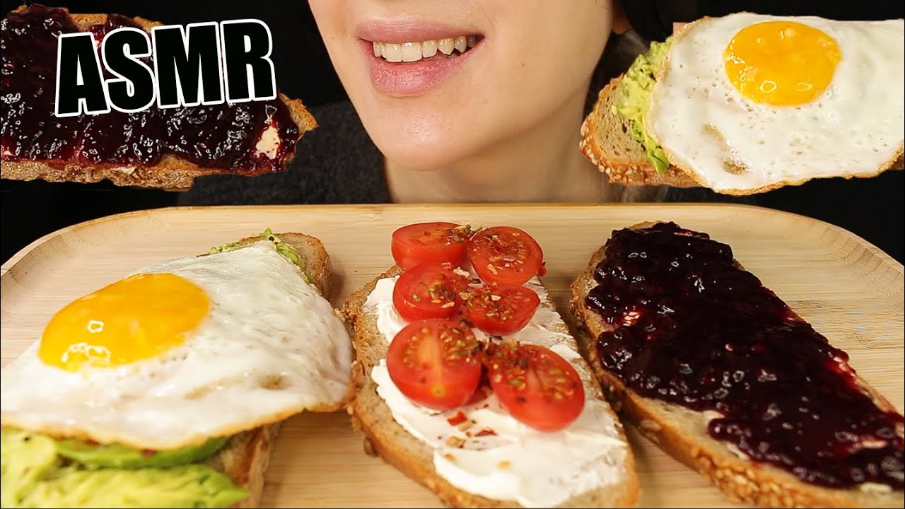 ASMR FRIED EGG AVOCADO CHEESE BREAKFAST SANDWICHES MUKBANG EATING ...