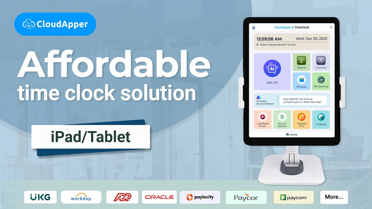 Affordable iPad/Tablet-Based TimeClock by CloudApper AI: Cost-Effective ...
