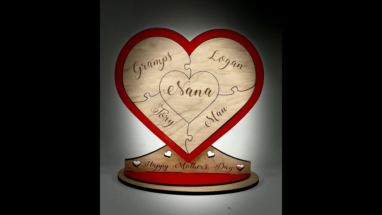 Laser Cut Mothers day Heart Puzzle Tutorial- lightburn tutorial - YouTube