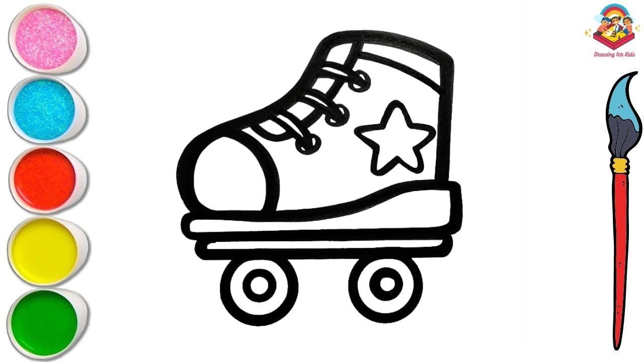 Roller Skates Drawing & Coloring for Kids Easy Step by Step - YouTube