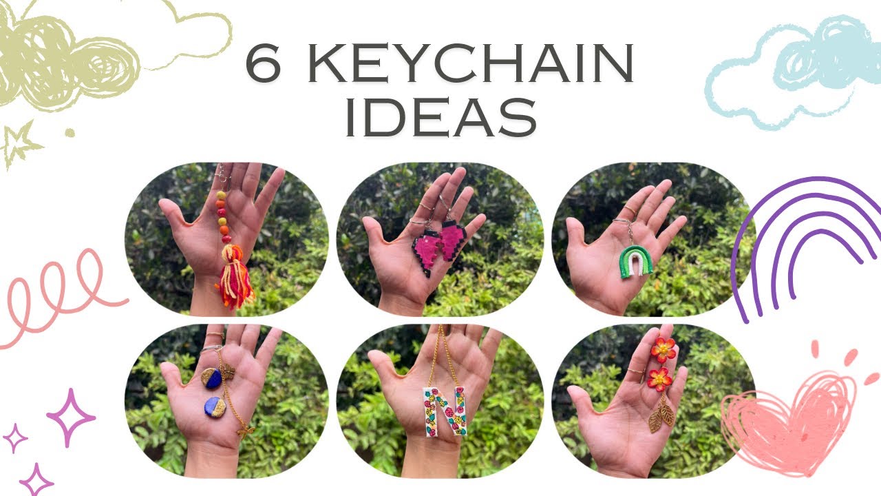 6 keychain ideas using air dry clay /Diy kechain/simple easy and quirky ...