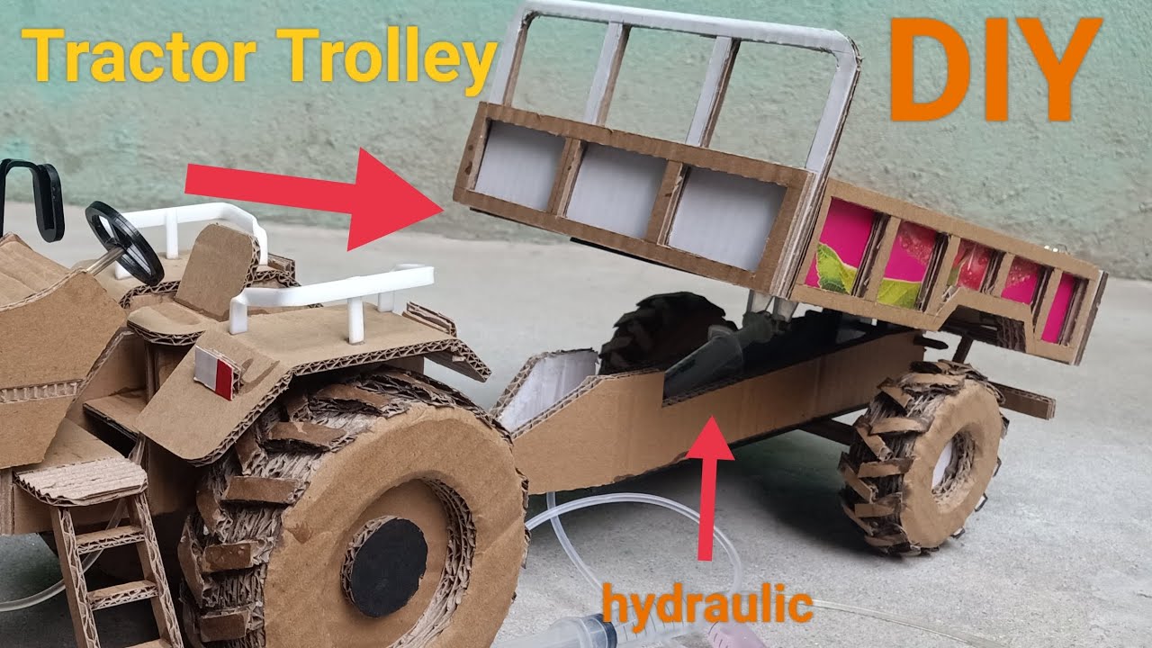 how to make hydraulic tractor trolley from cardboard|cardboard se ...