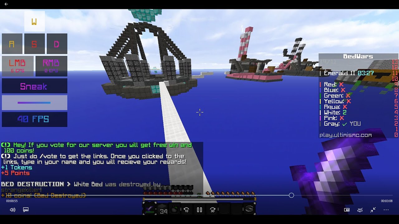 Minecraft uncut bedwars!! almost victory ultimis.com server - YouTube