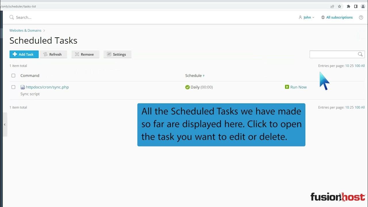 How to edit or delete Scheduled Tasks in Plesk Fusionhost - YouTube