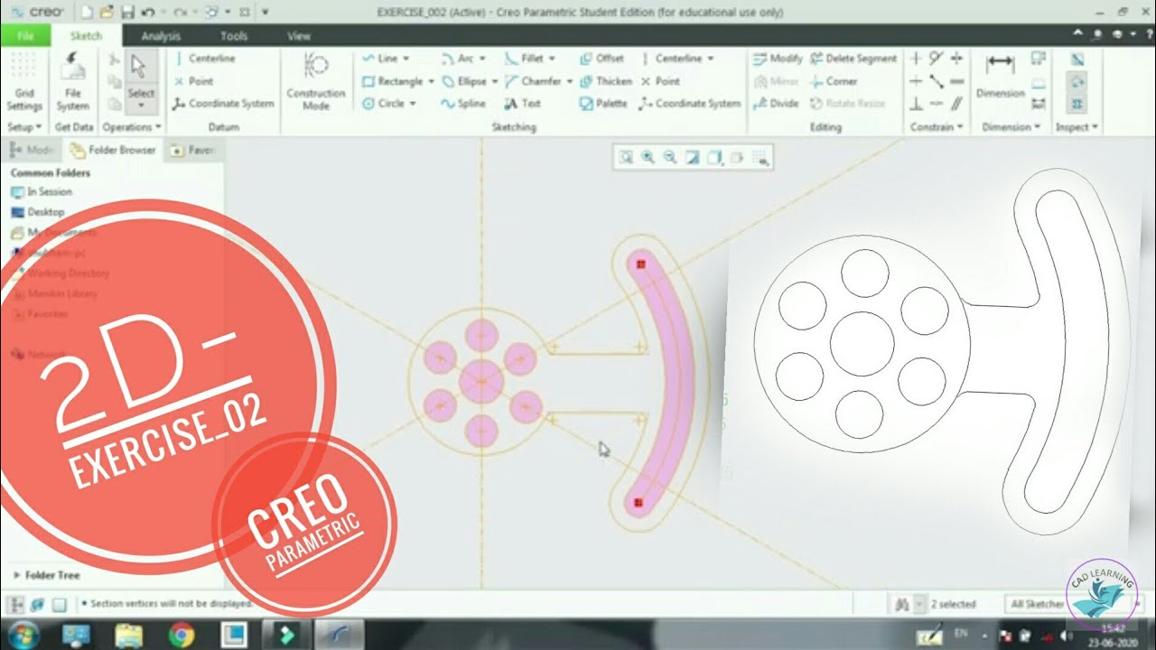 CREO PARAMETRIC 2D EXERCISE-02 - YouTube
