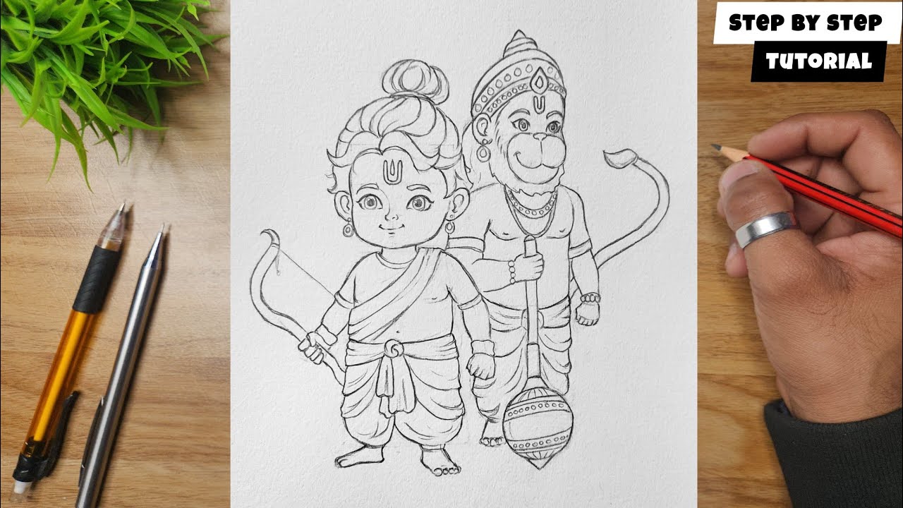 How To Draw Cute Ram Ji And Hanuman Ji Together Step By Step Tutorial