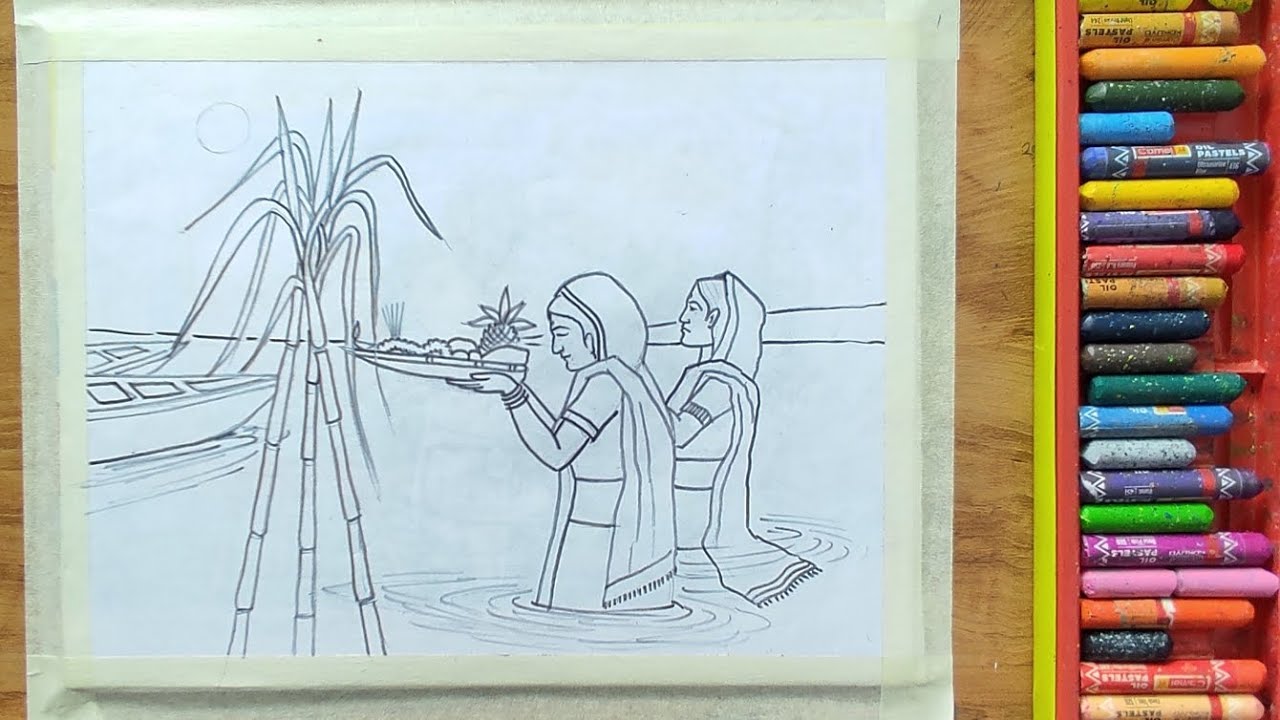 How to draw Chhath puja drawing 🙏🏻ll simple and easy steps for ...