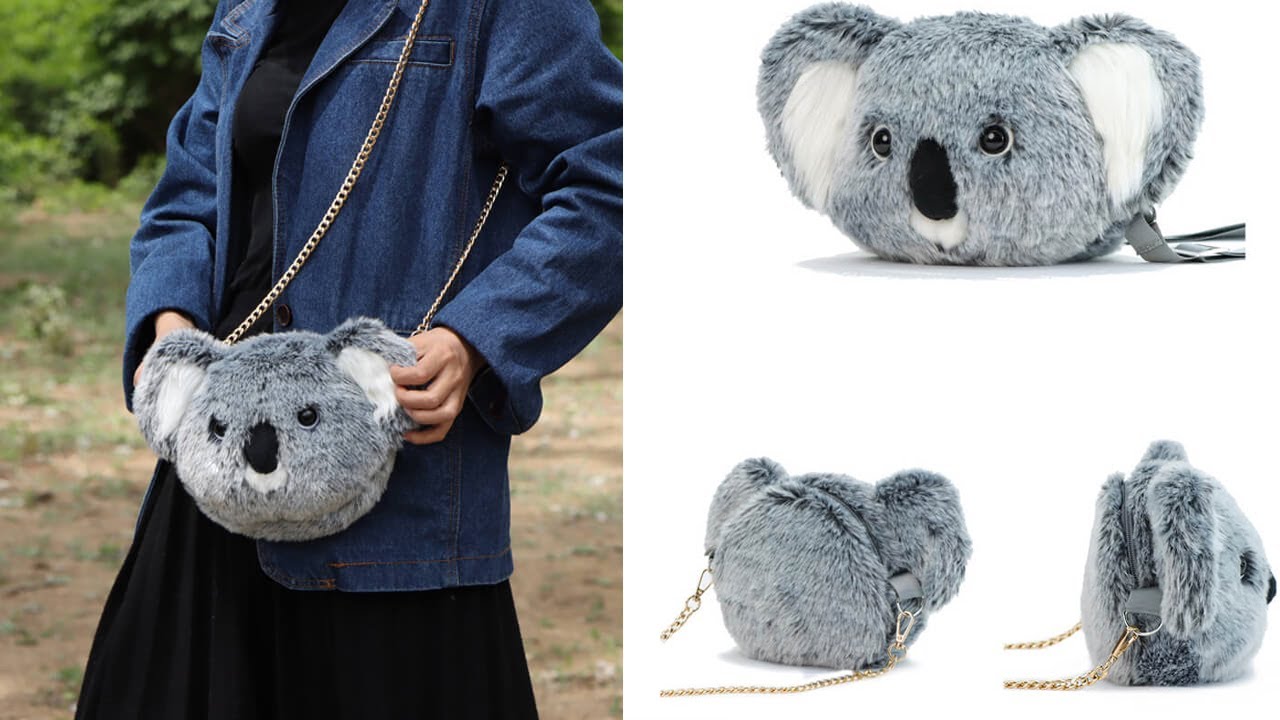 Lifelike Plush Koala Shoulder Bag Crossbody Packet - YouTube