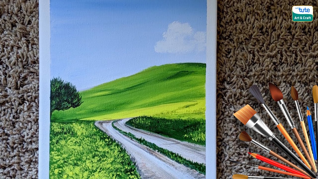 Countryside Road Painting | Acrylic Painting Tutorial for Beginners ...