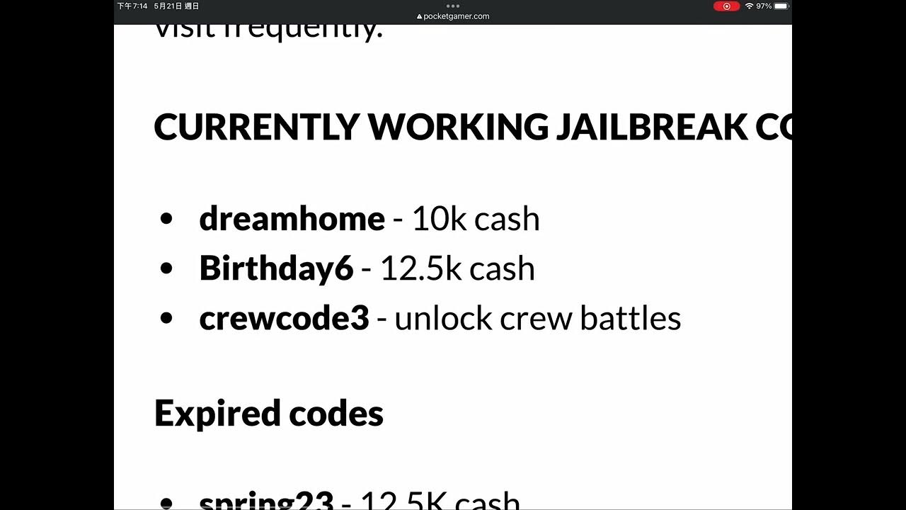 Jail break CODE (May 2023） - YouTube