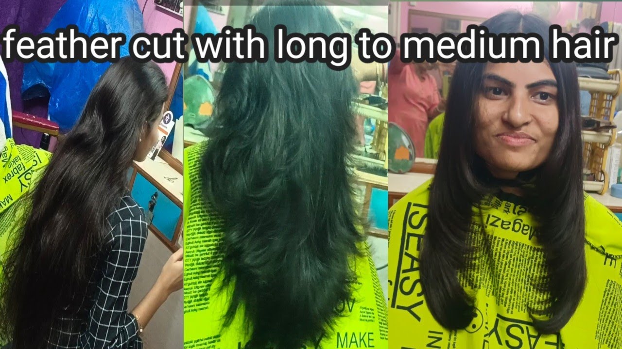 Feather cut / long to medium hair/step by step full hair cutting video ...