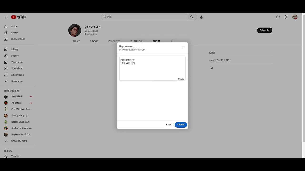 I blocked and reported @NotTelling1 - YouTube