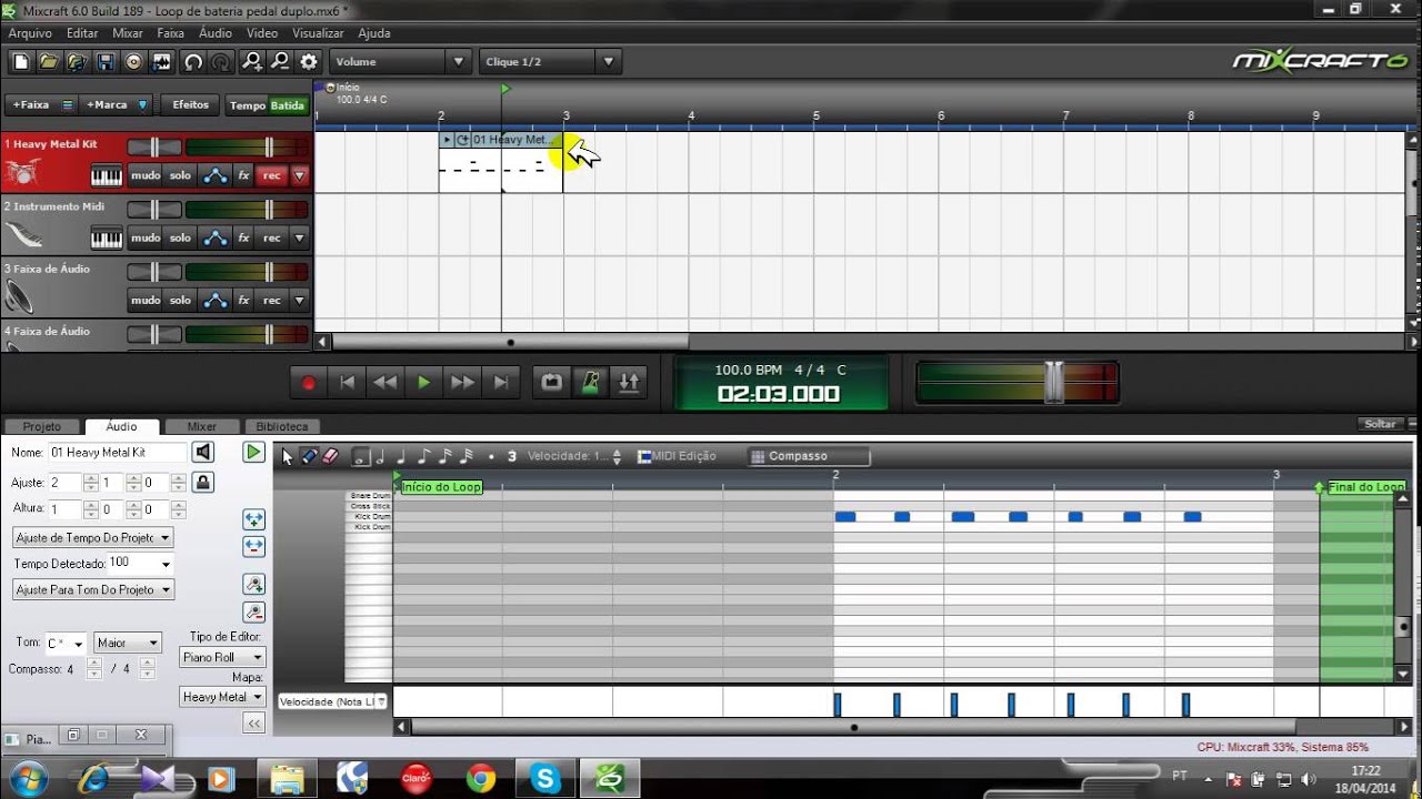 Como fazer um loop de bateria com pedal duplo no Mixcraft 6 - YouTube