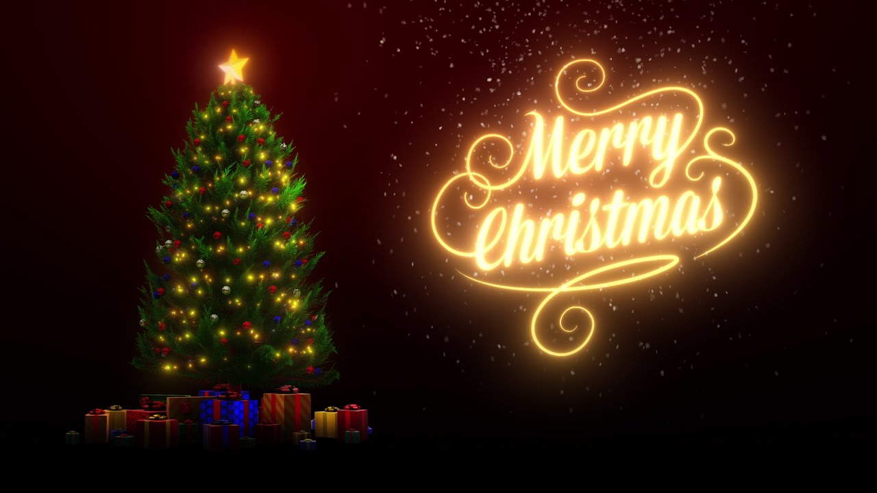 Merry Christmas Text Animation with a Christmas Tree and Snowfall - YouTube