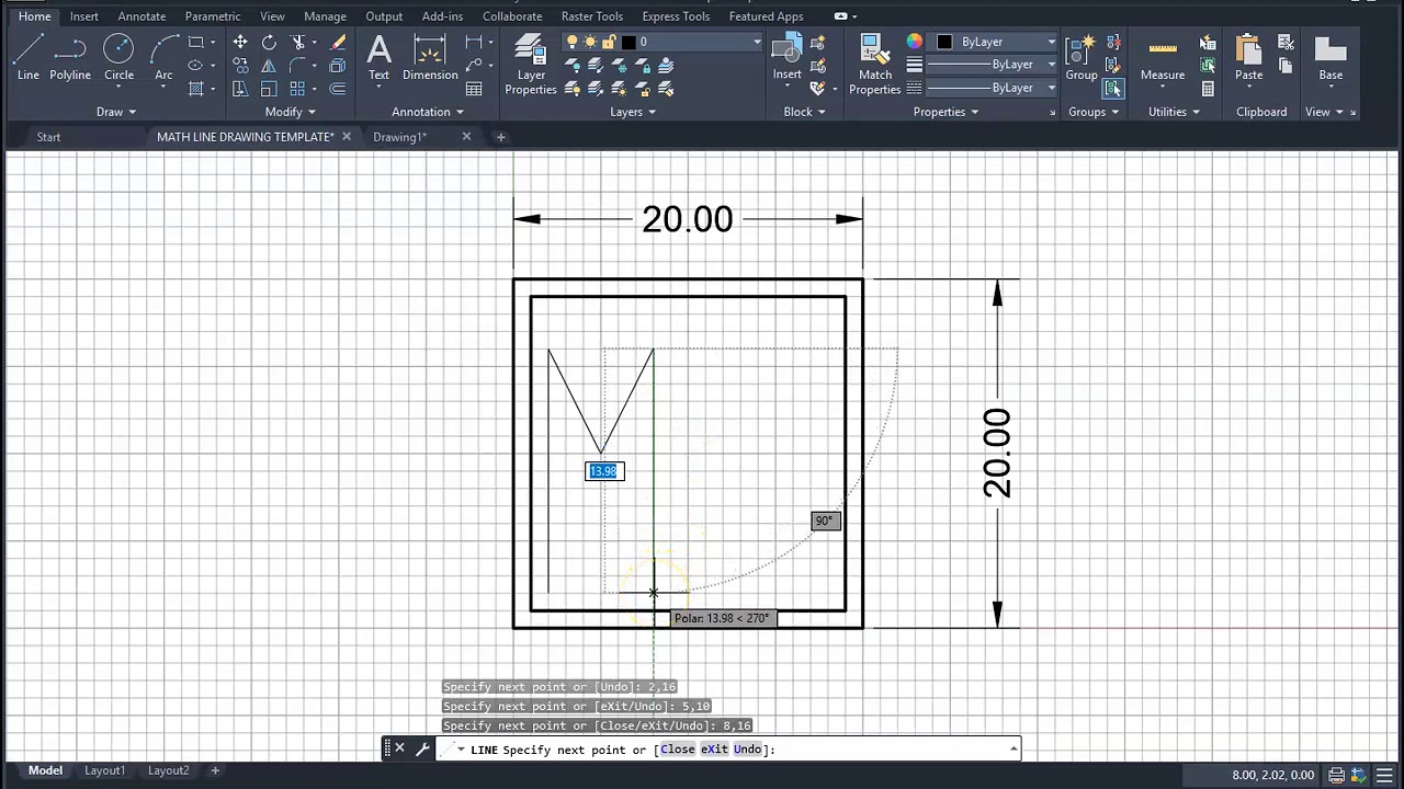 ACAD MATH Line Coordinate for laser - YouTube