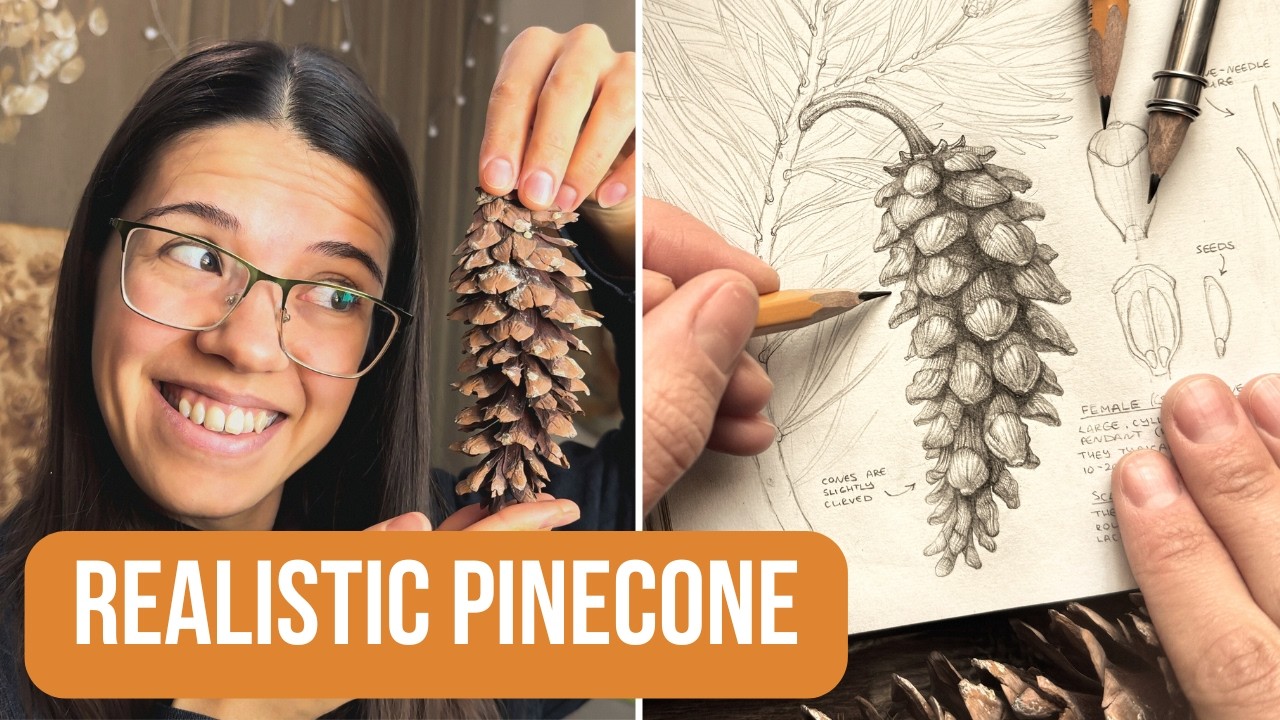 How to Draw a Realistic Pine Cone | Graphite Botanical Tutorial Step by ...