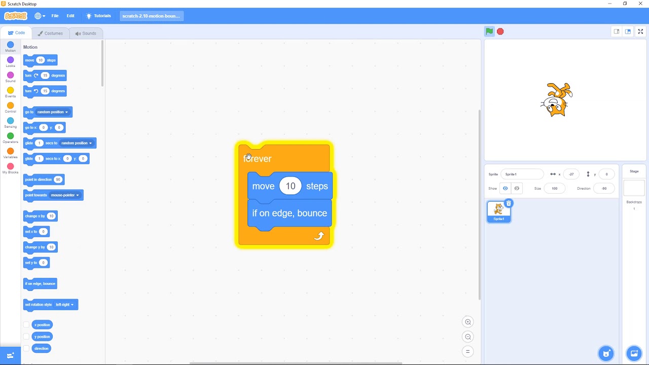 Scratch 2.10: Motion, Bouncing - YouTube