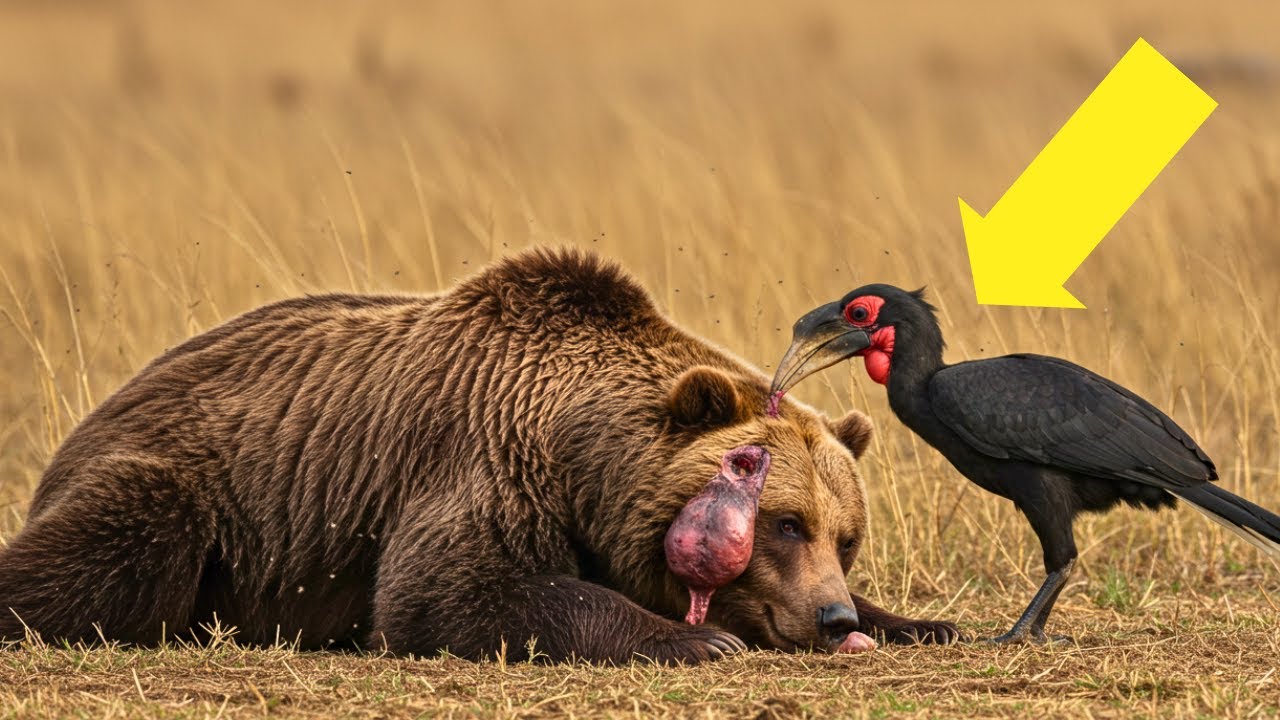The bird helped the Grizzly Bear remove the abscess, the next day ...