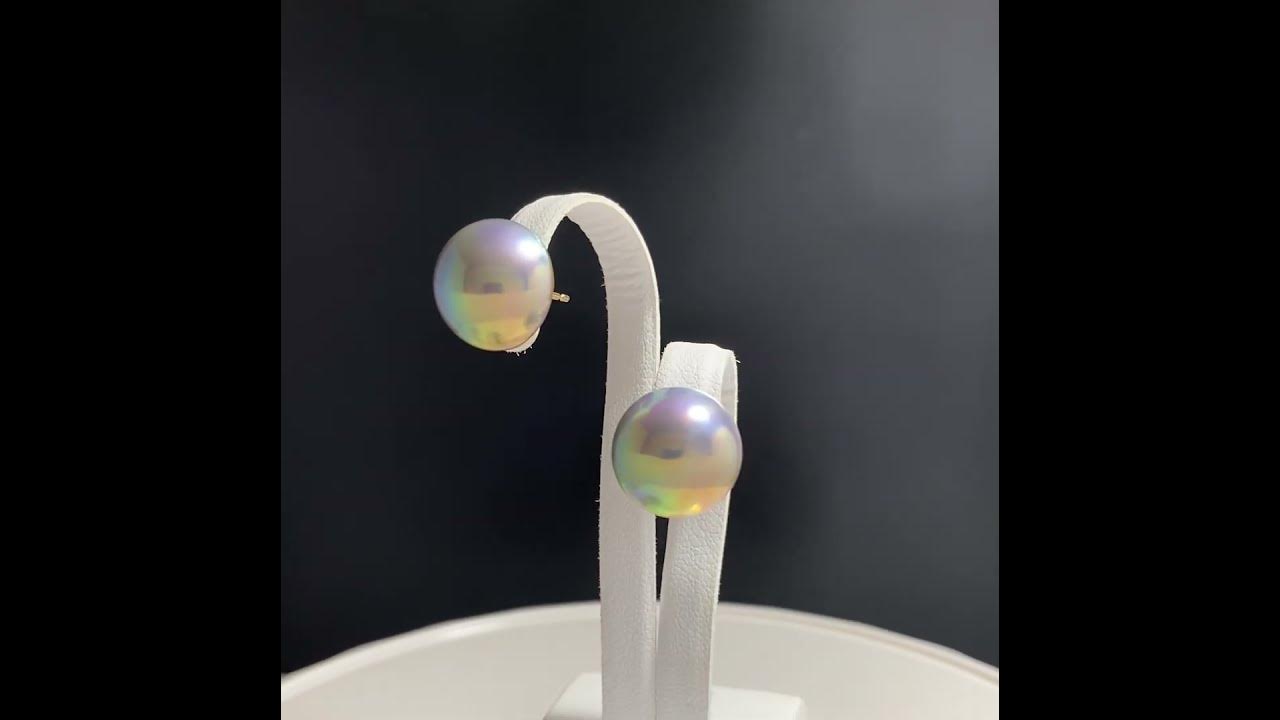 奄美パール マベ真珠 12mm K18イエローゴールドピアス1894 - YouTube