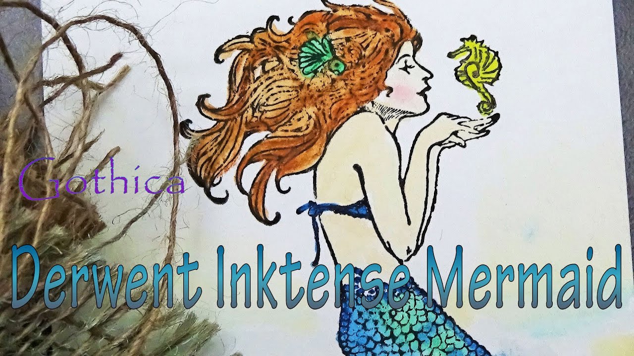 Mermaid Stamp watercolor paper Derwent inktense #Gothica - YouTube