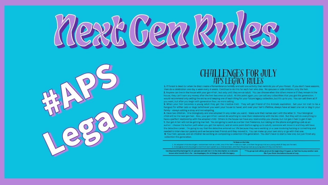 The Sims 4 | APS Legacy Rules | Let's Get Creative!!! - YouTube