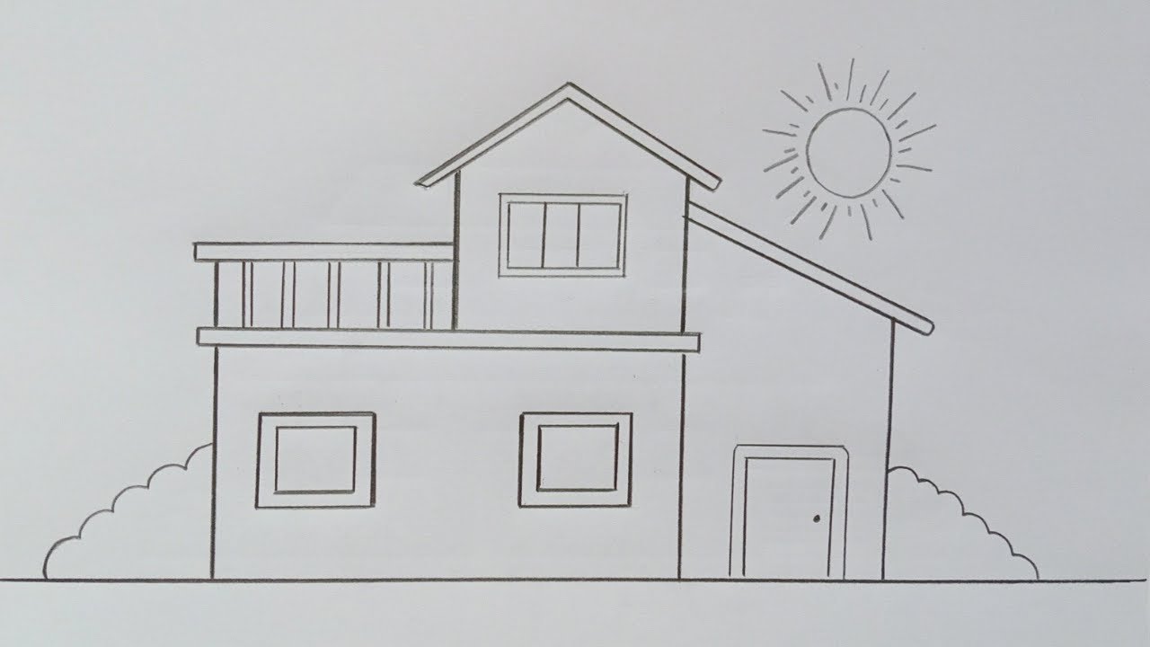 House Scenery Drawing 🏠 Ghar ka Chitra🏠 Easy to drawing - YouTube