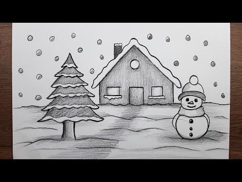Kolay manzara resmi nasıl çizilir - Kış manzarası çizimi - Adım adım öğretici çizimler 2025
