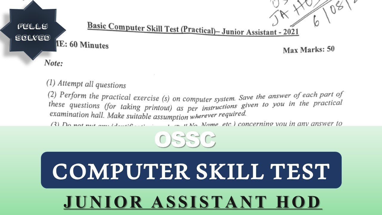 [FULLY SOLVED] computer skill test ossc HOD junior assistant on 6.8. ...