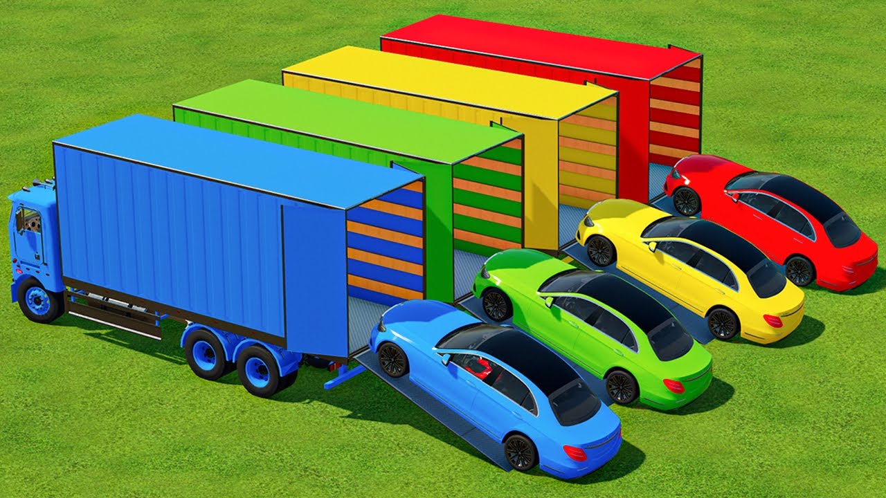 TRUCKS OF COLORS! MERCEDES BENZ E-CLASS CARS TRANSPORTING with COLORED ...