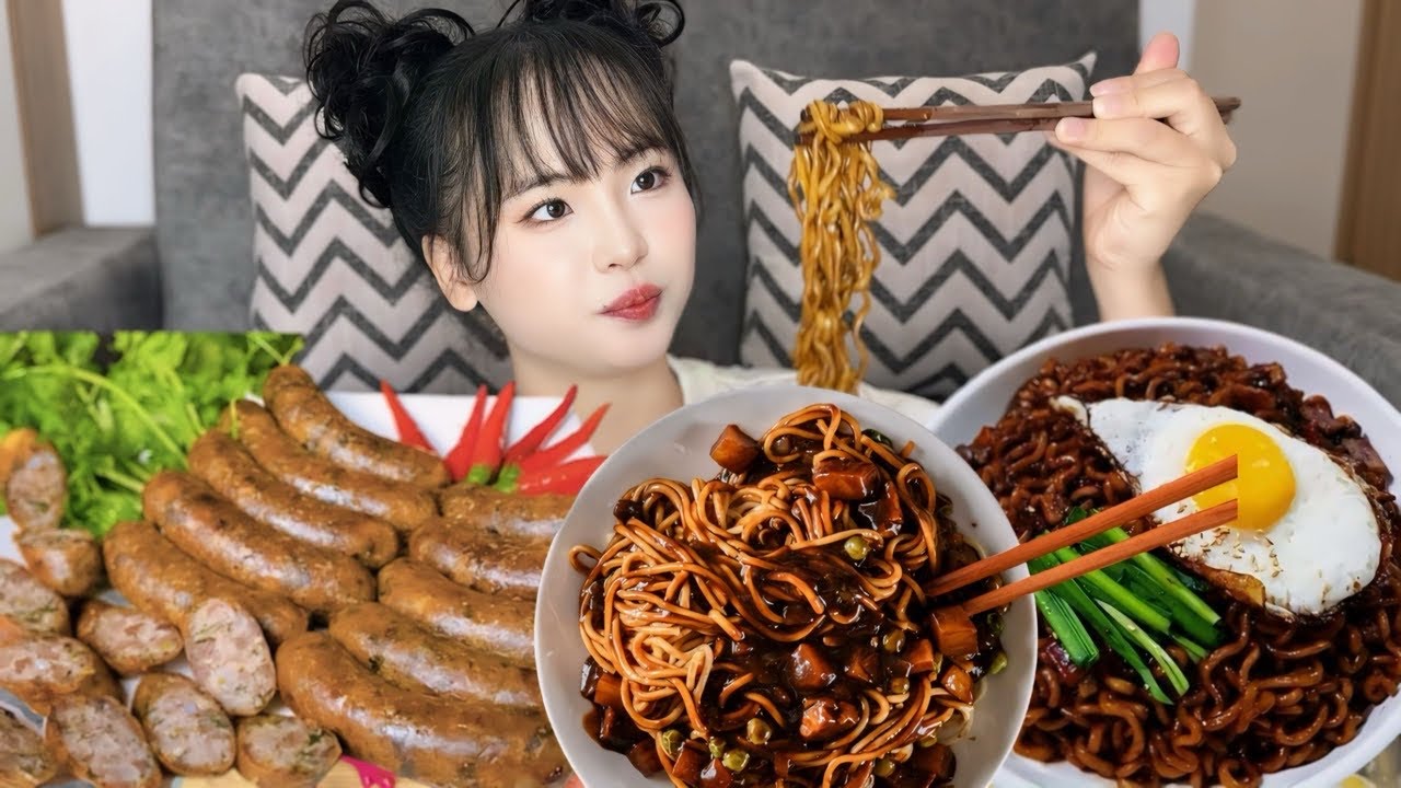 Mukbang Mì Tương Đen Hàn Quốc Và Dồi Sụn Chiên Giòn| Korean Black Bean ...