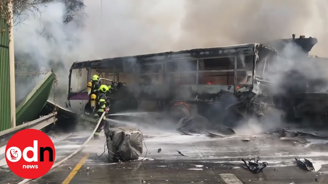 One dead after bus crash inferno - YouTube