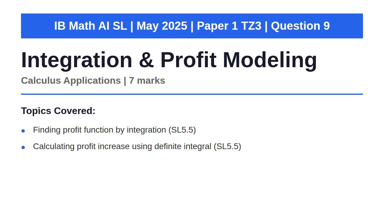 Integration & Profit Modeling | IB Math AI SL | May 2025 Paper 1 TZ3 Q9 ...
